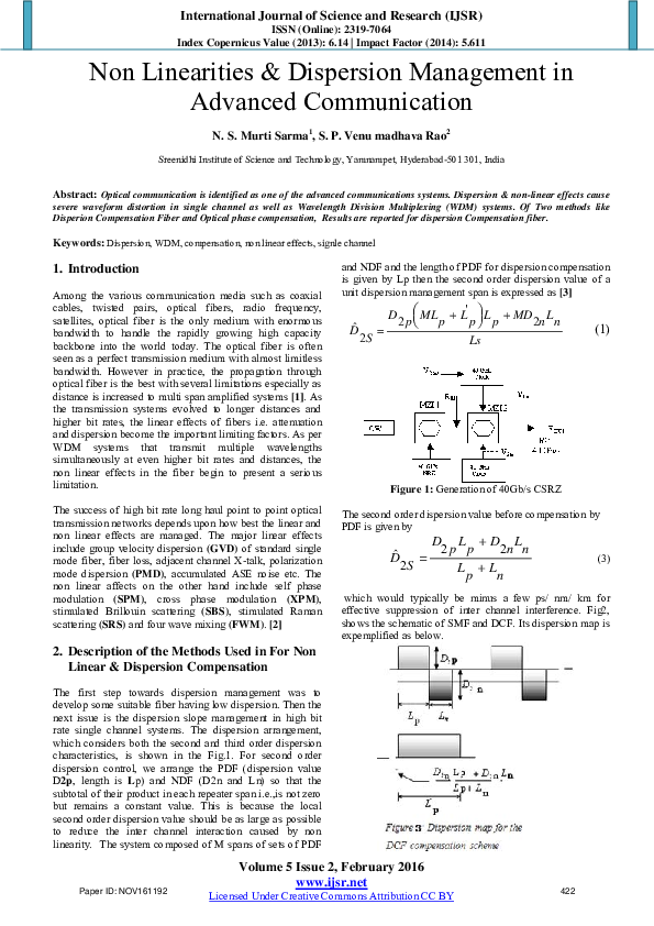 (PDF) Non Linearities & Dispersion Management in Advanced Communication