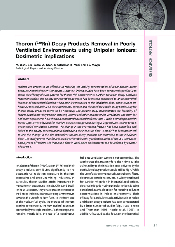 (PDF) Thoron (220Rn) decay products removal in poorly ventilated ...