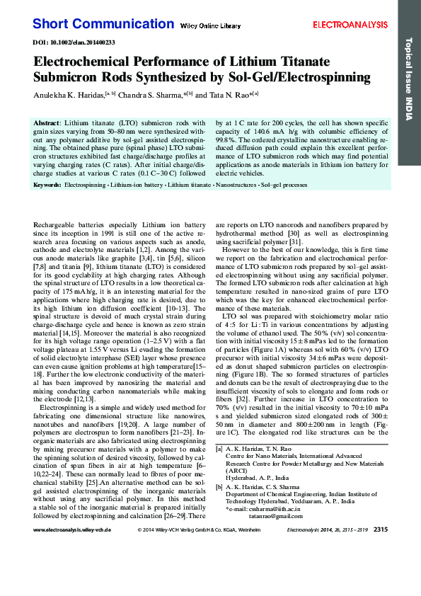 (PDF) Electrochemical Performance of Lithium Titanate Submicron Rods ...