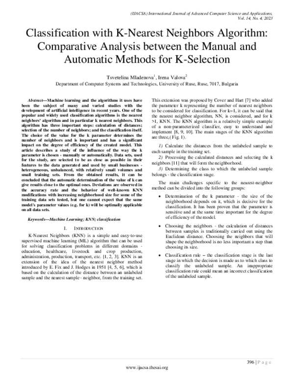 (PDF) Classification with K-Nearest Neighbors Algorithm: Comparative ...