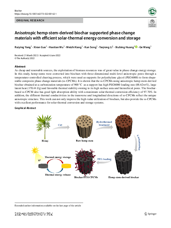 (PDF) Anisotropic hemp-stem-derived biochar supported phase change ...