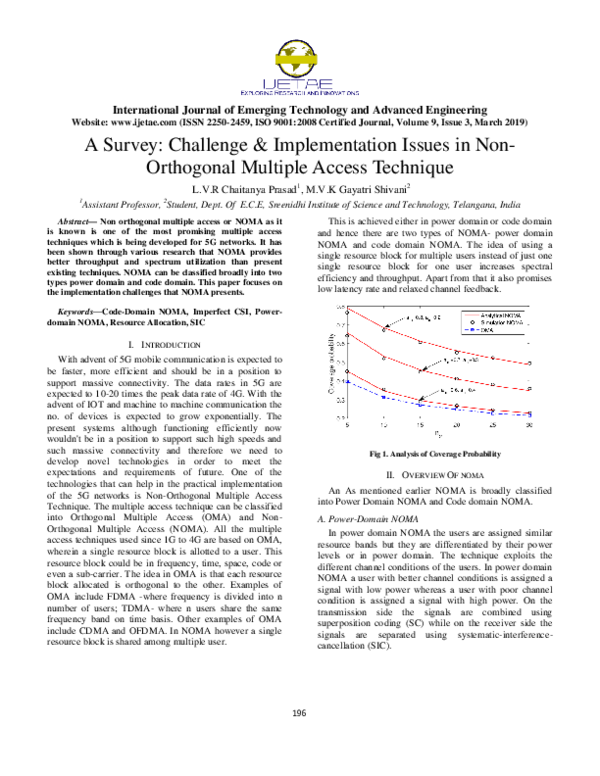 Pdf A Survey Challenge And Implementation Issues In Non Orthogonal Multiple Access Technique