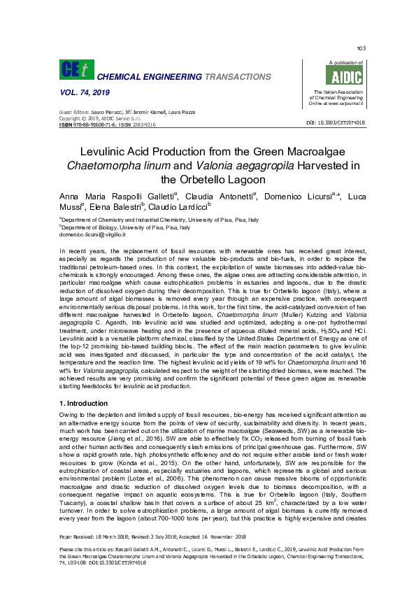 (PDF) Levulinic Acid Production from the Green Macroalgae Chaetomorpha ...