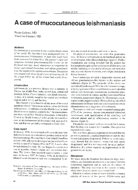 (PDF) A case of mucocutaneous leishmaniasis