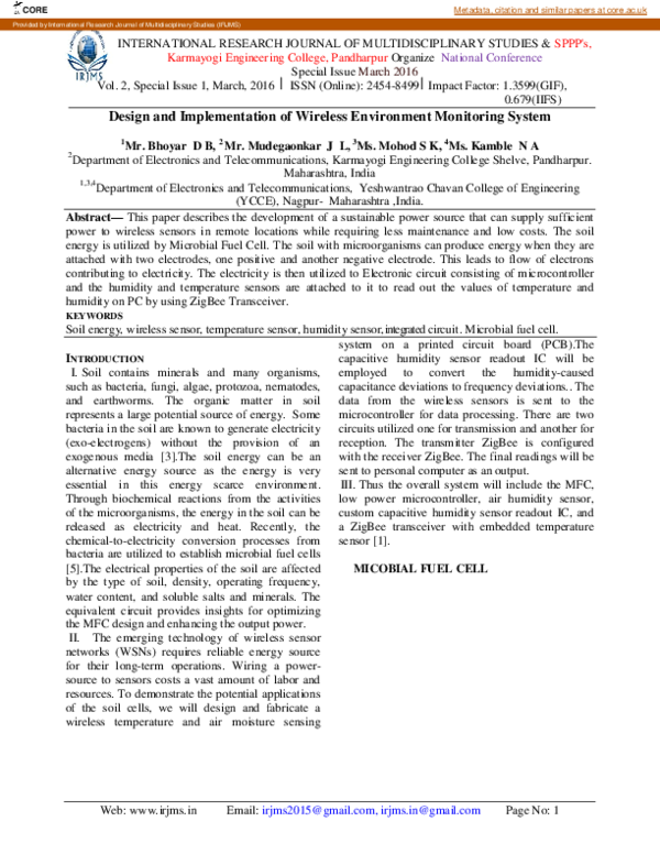 (PDF) Design and Implementation of Wireless Environment Monitoring System
