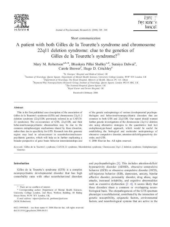 (PDF) A patient with both Gilles de la Tourette's syndrome and ...