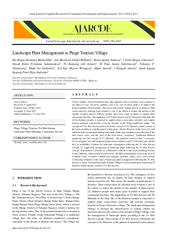 (PDF) Landscape Plant Management in Pinge Tourism Village