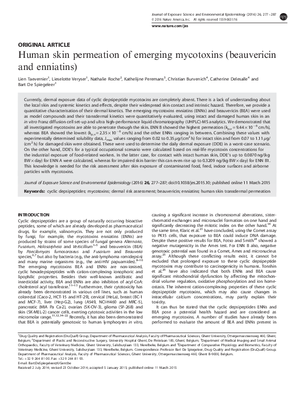 (PDF) Human skin permeation of emerging mycotoxins (beauvericin and ...