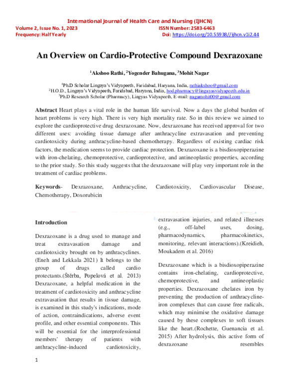 (PDF) An Overview on Cardio-Protective Compound Dexrazoxane