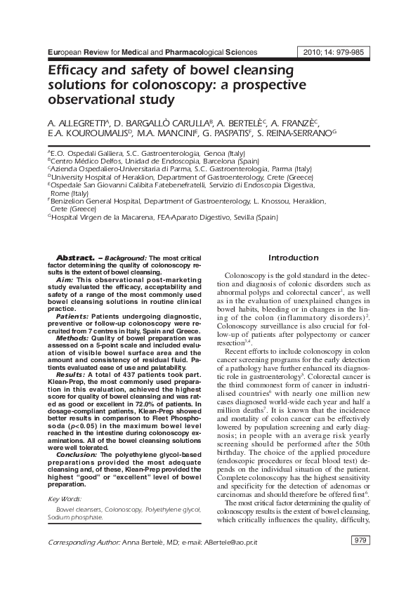 (PDF) Efficacy and safety of bowel cleansing solutions for colonoscopy ...