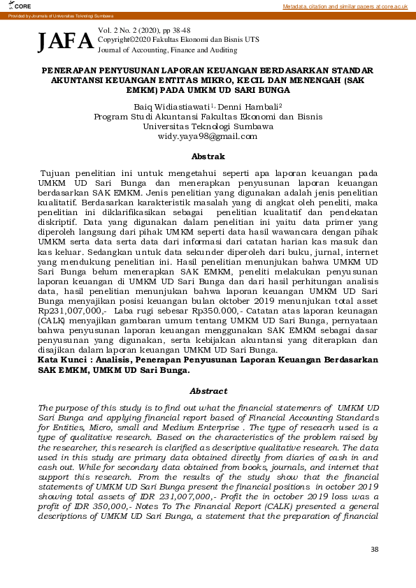 (PDF) Penerapan Penyusunan Laporan Keuangan Berdasarkan Standar Akuntansi Keuangan Entitas Mikro ...