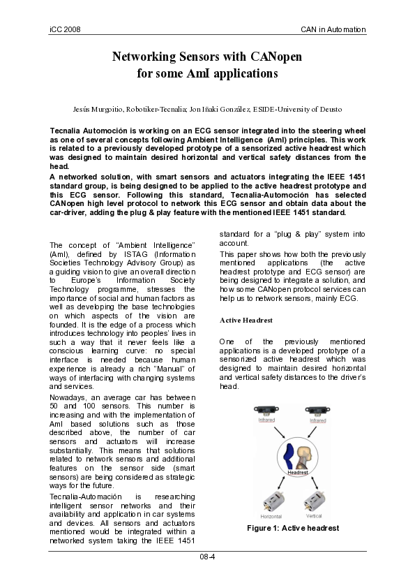 (PDF) Networking Sensors with CANopen for some AmI applications