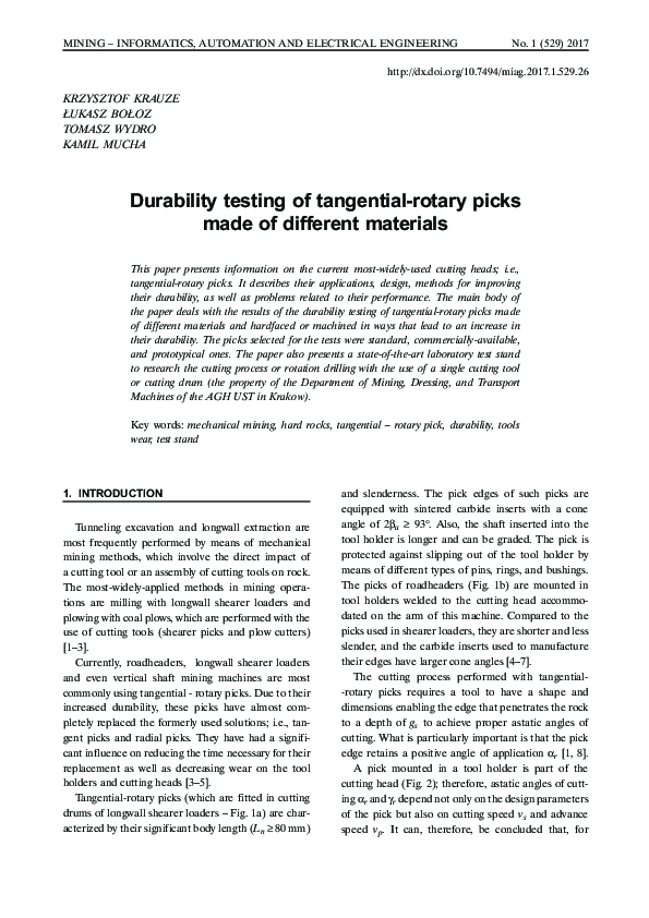 (PDF) Durability testing of tangential-rotary picks made of different ...