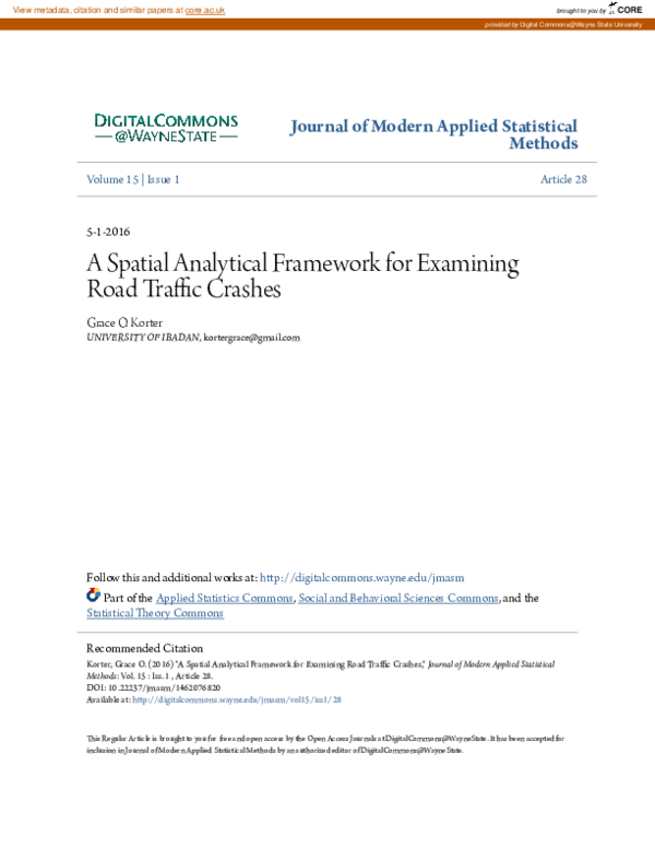 (PDF) A Spatial Analytical Framework for Examining Road Traffic Crashes