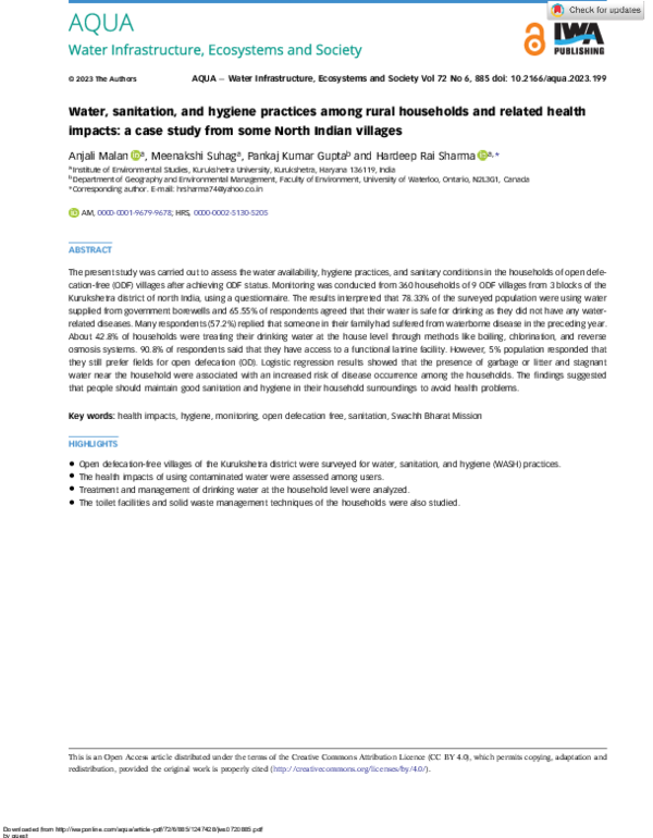 (PDF) Water, sanitation, and hygiene practices among rural households ...
