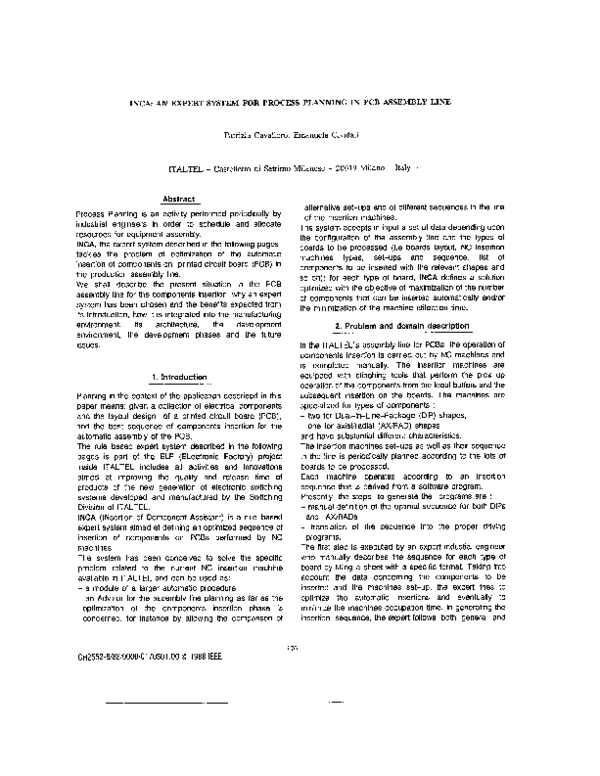 (PDF) INCA: an expert system for process planning in PCB assembly line