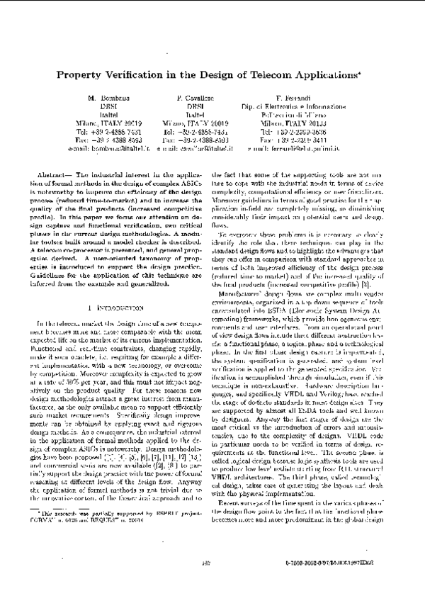 (PDF) Property verification in the design of telecom applications