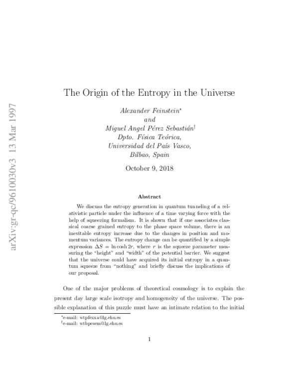 (PDF) The Origin of Entropy in the Universe