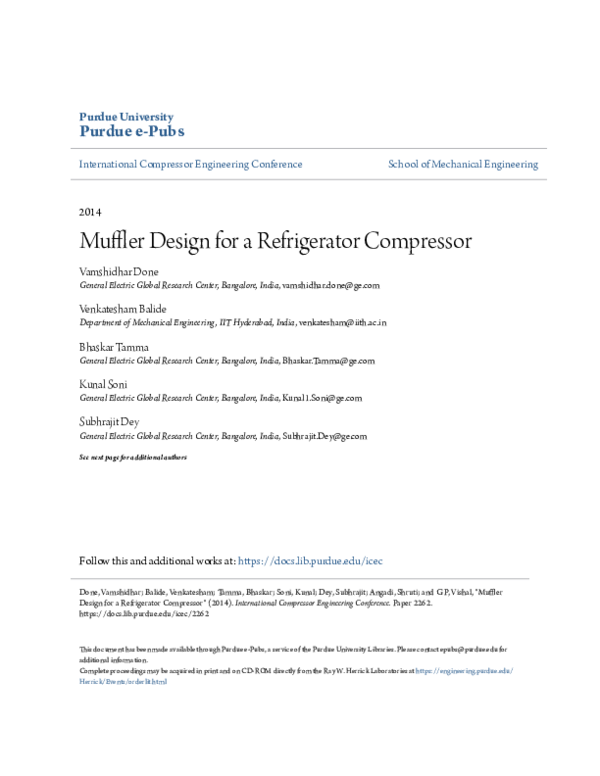 (PDF) Muffler Design for a Refrigerator Compressor