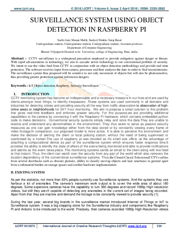 Pdf Surveillance System Using Object Detection In Raspberry Pi