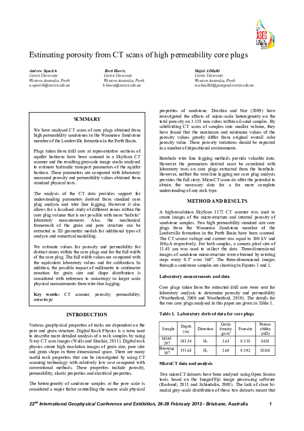 (PDF) Estimating porosity from CT scans of high permeability core plugs