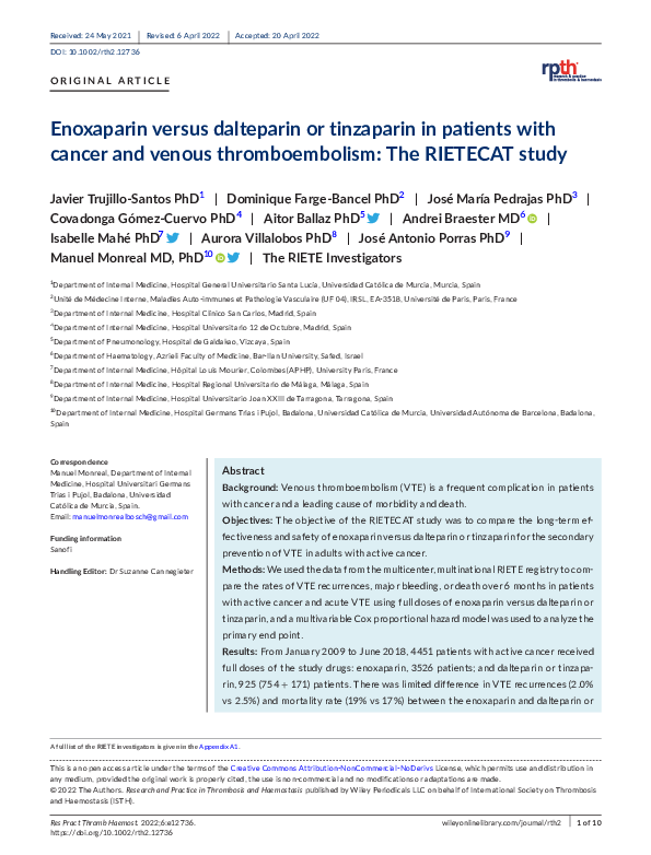 (PDF) Enoxaparin versus dalteparin or tinzaparin in patients with ...