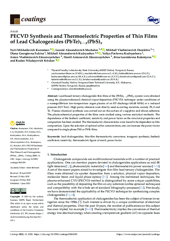 (PDF) PECVD Synthesis and Thermoelectric Properties of Thin Films of ...