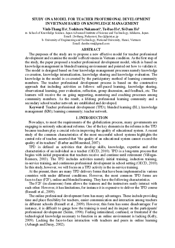 (PDF) Study on a Model for Teacher Professional Development in Vietnam ...