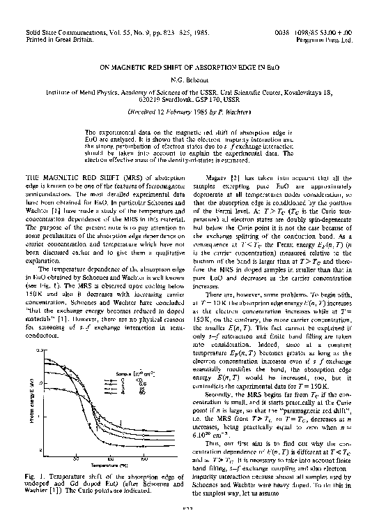 (PDF) On magnetic red shift of absorption edge in EuO