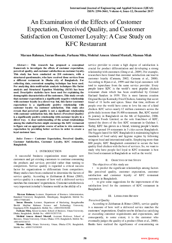 (PDF) An Examination of the Effects of Customer Expectation, Perceived Quality, and Customer ...