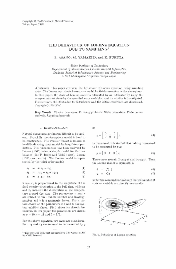 (PDF) The Behaviour of Lorenz Equation Due to Sampling 1