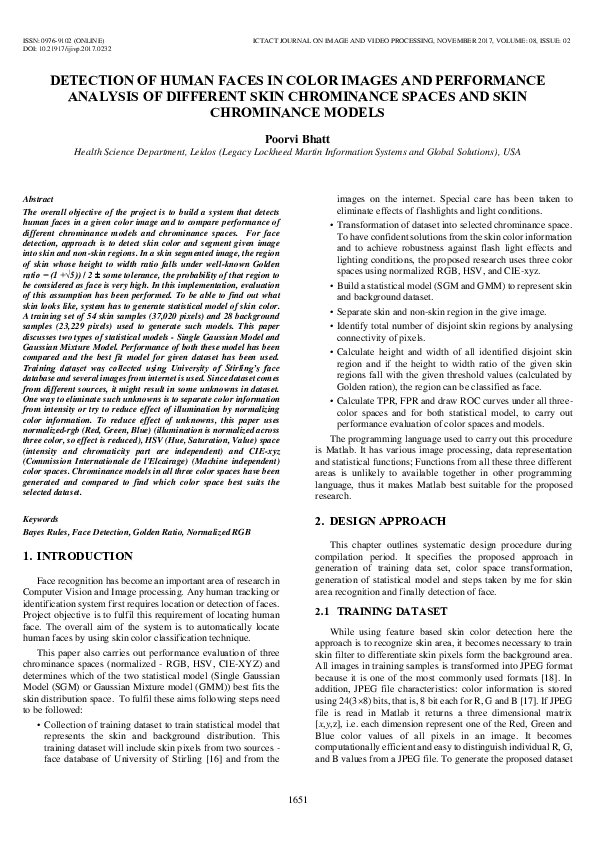 Pdf Detection Of Human Faces In Color Images And Performance Analysis