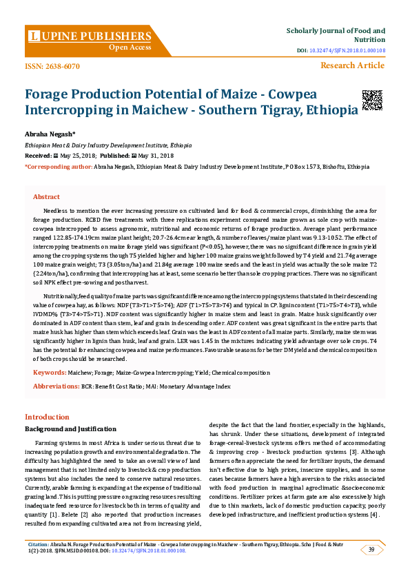 (PDF) Forage Production Potential of Maize -Cowpea Intercropping in ...