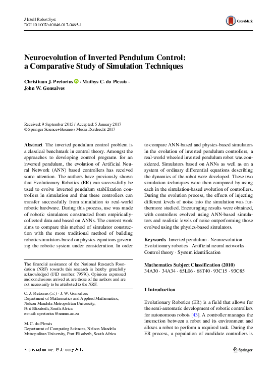 (PDF) Neuroevolution of Inverted Pendulum Control: A Comparative Study of Simulation Techniques