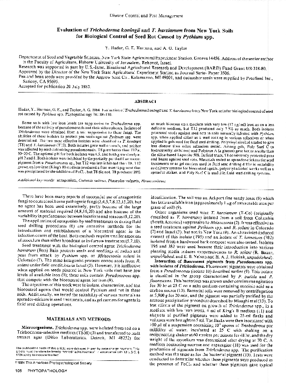 (PDF) Evaluation of Trichoderma koningii and T. harzianum from New York Soils for Biological ...