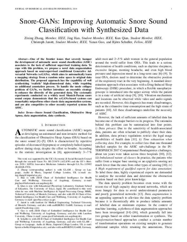 (PDF) Snore-GANs: Improving Automatic Snore Sound Classification With Synthesized Data