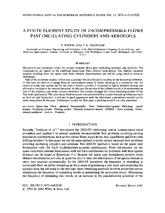(PDF) A finite element study of incompressible flows past oscillating cylinders and aerofoils
