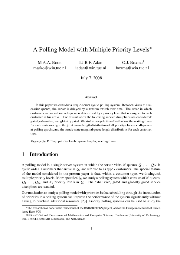 (PDF) A polling model with multiple priority levels | Ivo Adan ...