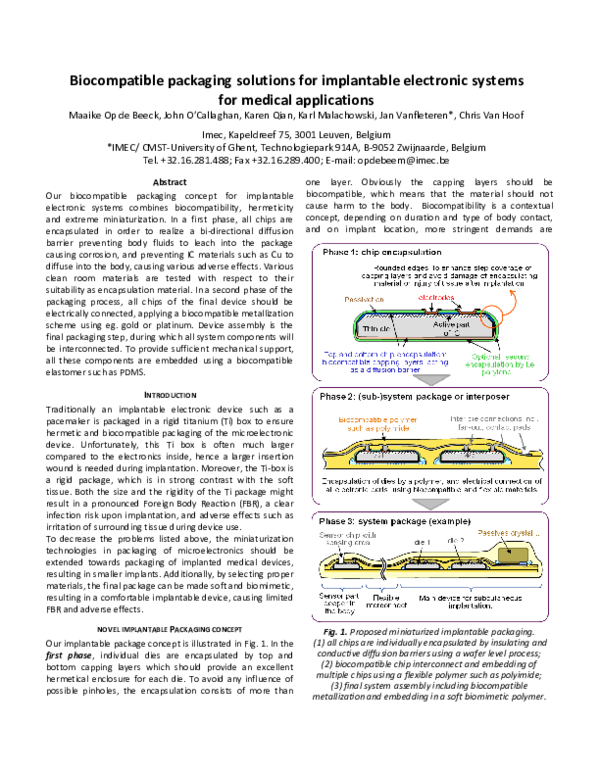 (PDF) Biocompatible packaging solutions for implantable electronic ...