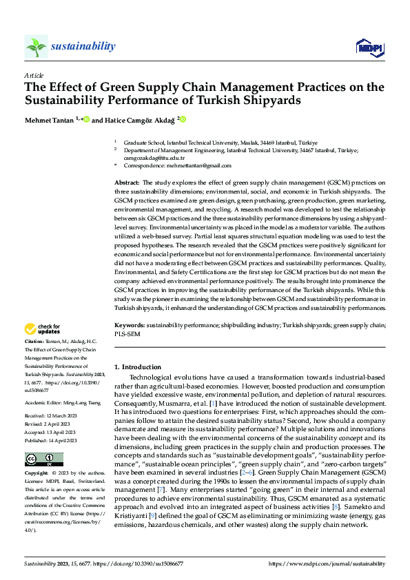 (PDF) The Effect of Green Supply Chain Management Practices on the Sustainability Performance of ...