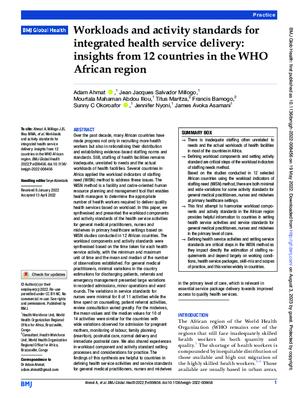 (PDF) Workloads and activity standards for integrated health service ...