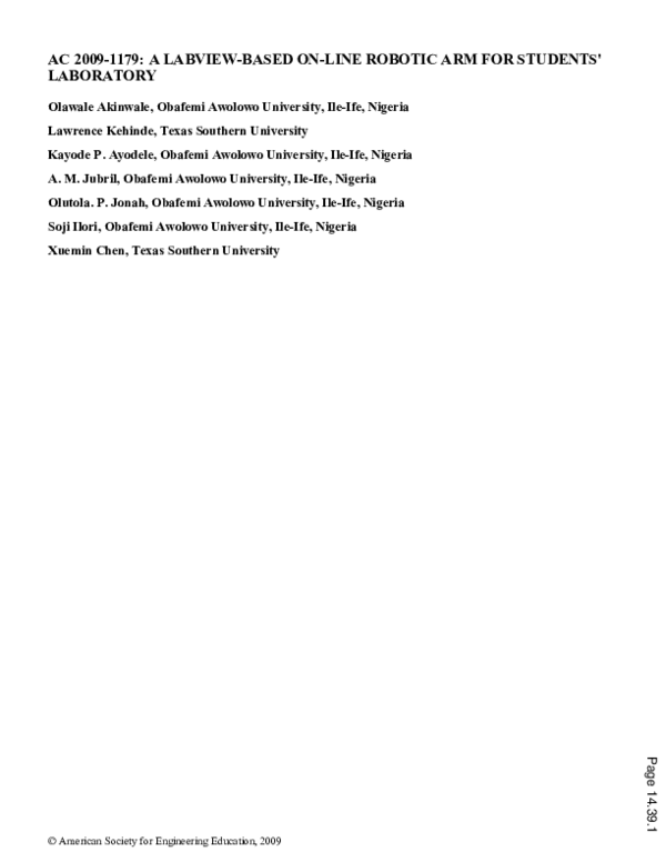 (PDF) A Labview Based On Line Robotic Arm For Students' Laboratory