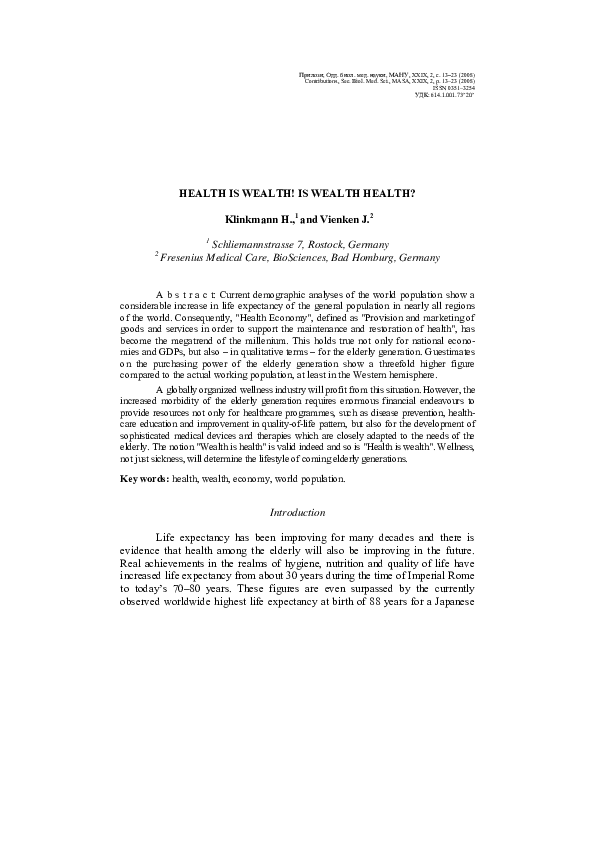 (PDF) Health is wealth! Is wealth health?