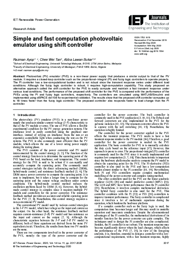 (PDF) Simple and fast computation photovoltaic emulator using shift ...