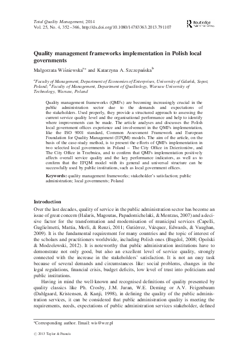 Pdf Quality Management Frameworks Implementation In Polish Local 9377