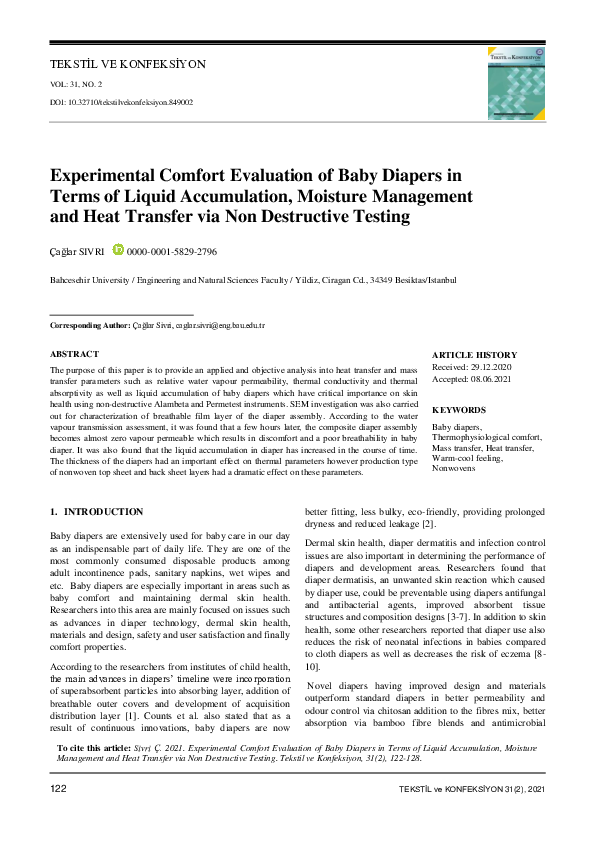 (PDF) Experimental Comfort Evaluation of Baby Diapers In Terms of ...