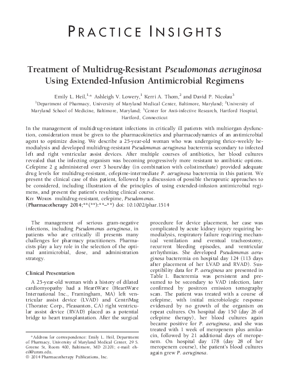 (PDF) Treatment of multidrug-resistant Pseudomonas aeruginosa ...