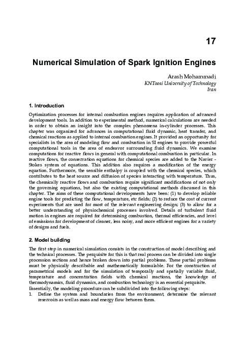 (PDF) Numerical Simulation of Spark Ignition Engines
