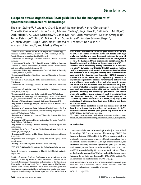 (PDF) European Stroke Organisation (ESO) Guidelines for the Management ...