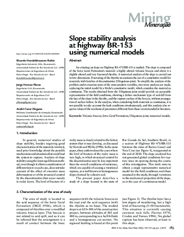 (PDF) Slope stability analysis at highway BR-153 using numerical models | Jorge Hernán Flórez ...
